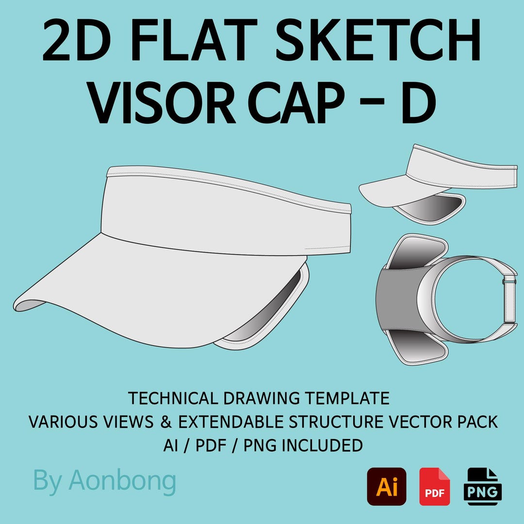 Visor Cap Flat Sketch Template: Extendable Brim Design (AI, PDF, PNG ...