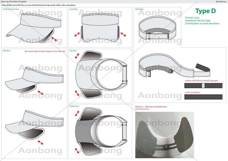 Visor Cap Flat Sketch Template: 4 Styles Bundle Pack (AI, PDF, PNG ...