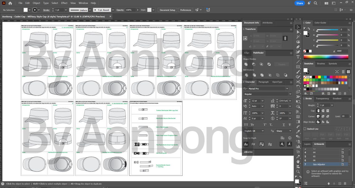Cadet Cap Flat Sketch Template: 6 Military Styles (AI, PDF, PNG Digital ...