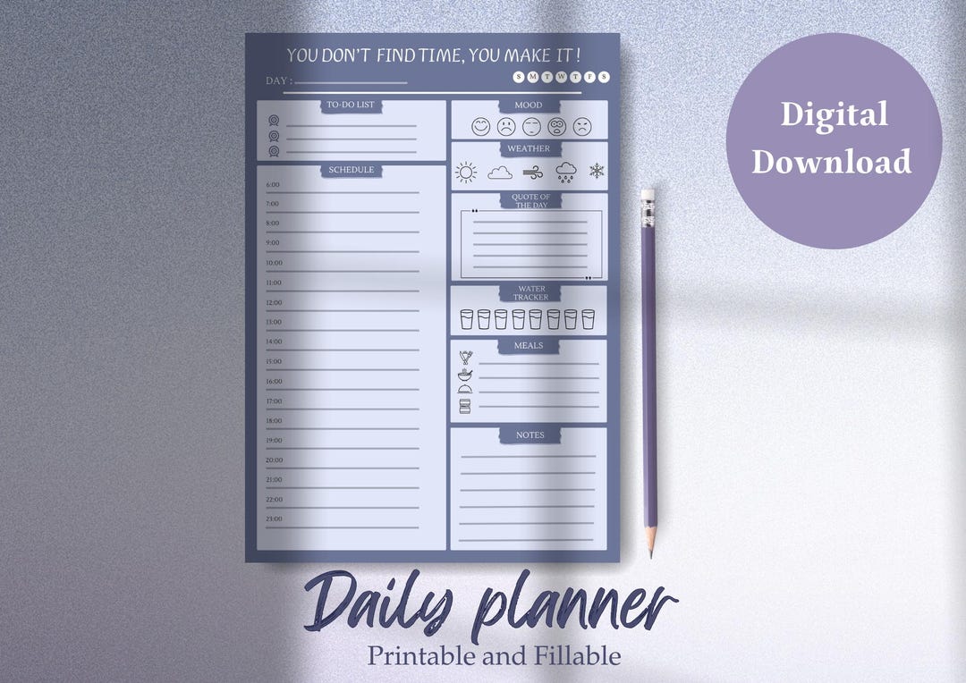 Minimalist Daily Planner Template | Printable PDF | Fillable Digital ...