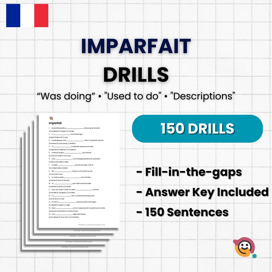 French Imparfait Worksheets | Past Tense Grammar Drills PDF | 150 ...