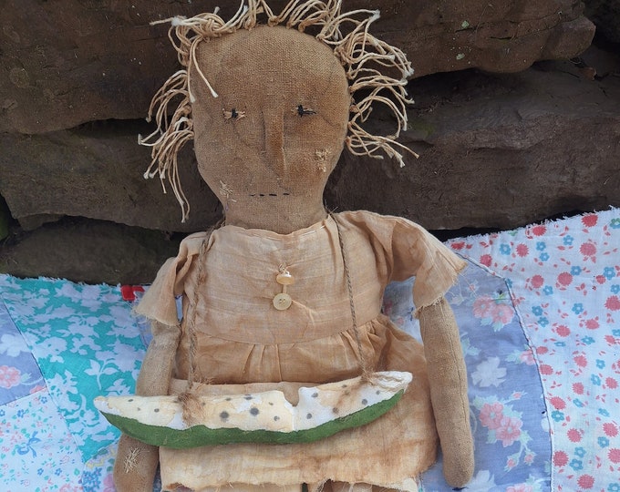 Extreme Grungy Primitive Art Doll, Watermelon Necklace, Collectible ...