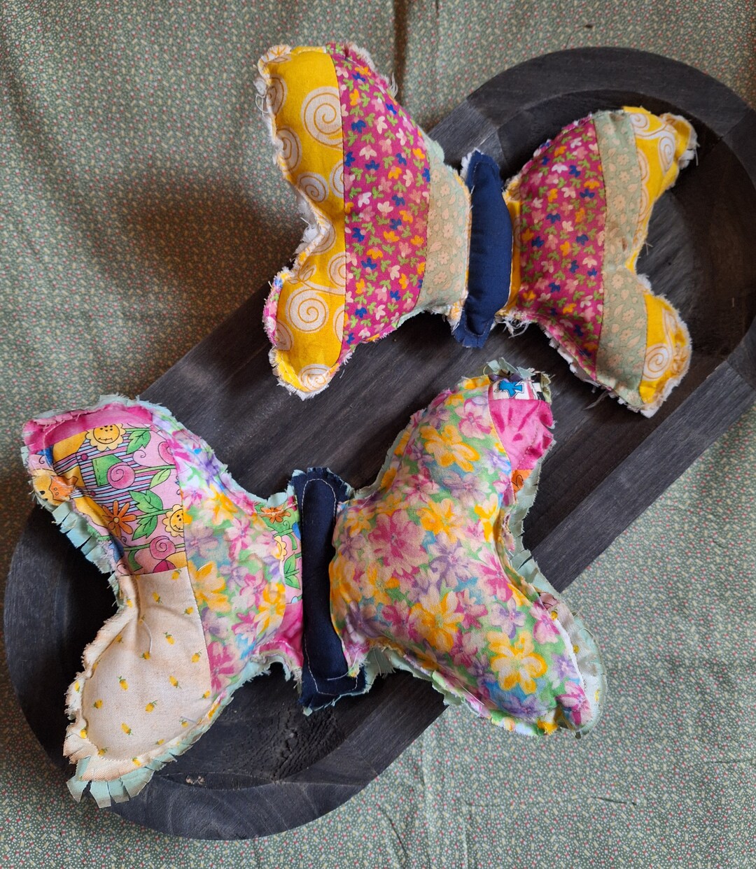 Set of 2 Patchwork Butterfly Bowl Fillers, Tiered Tray, Shelf Sitters ...