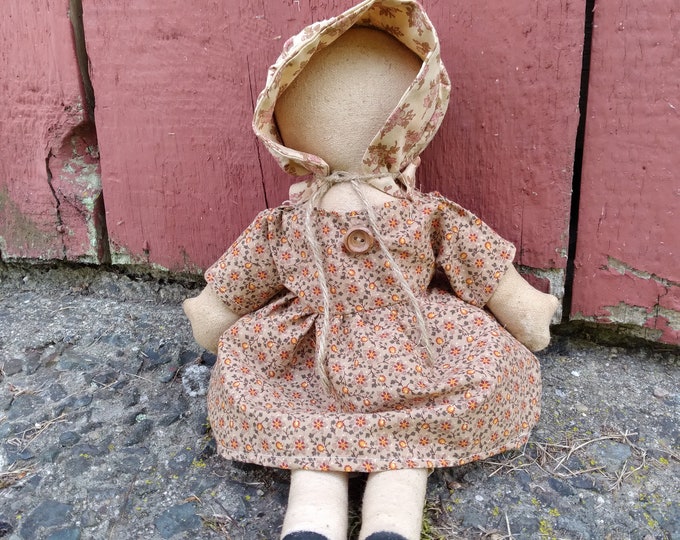 Primitive Prairie Doll, Civil War Era Doll, Browntone Dress and Bonnet ...