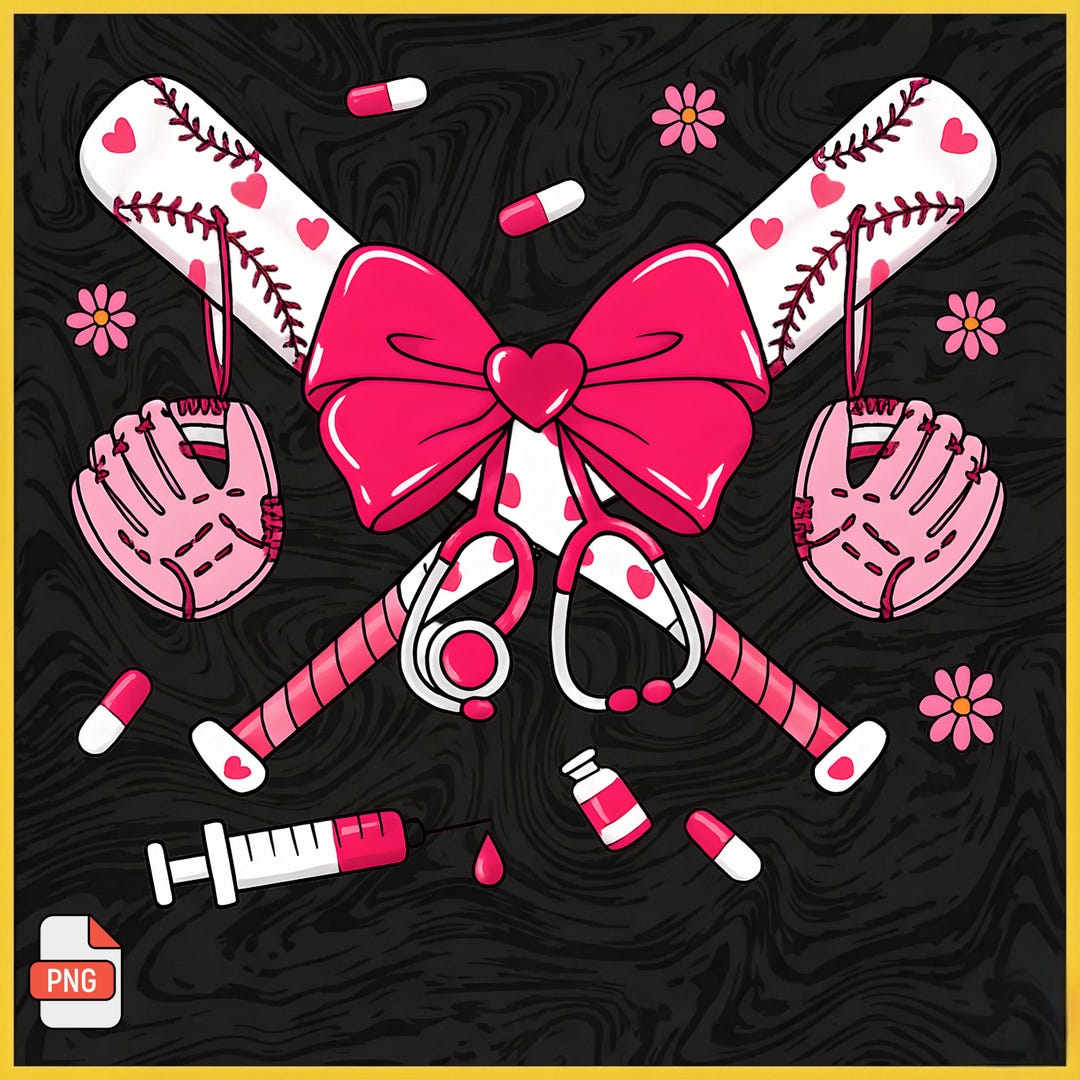 Valentine Nurse Baseball PNG, Coquette Stethoscope Bow Sublimation ...