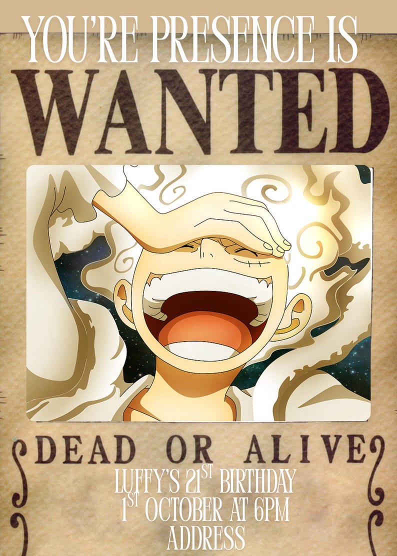 Editable One Piece-luffy Wanted Poster Birthday Invitation | Pirate ...