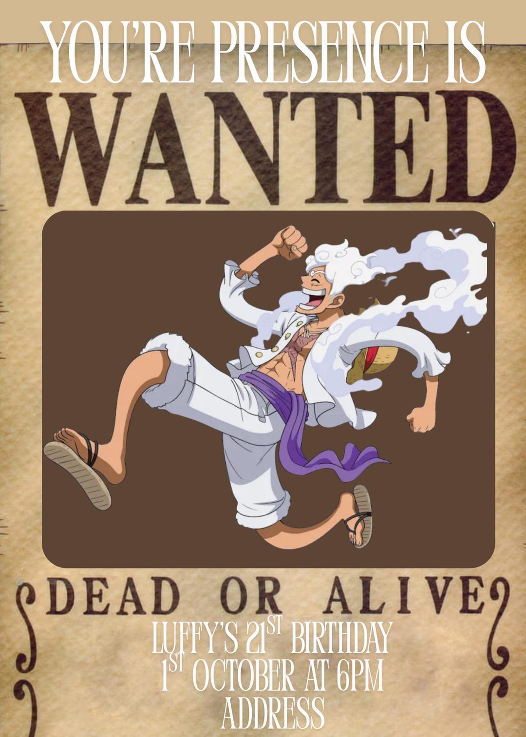Editable One Piece-luffy Wanted Poster Birthday Invitation | Pirate ...