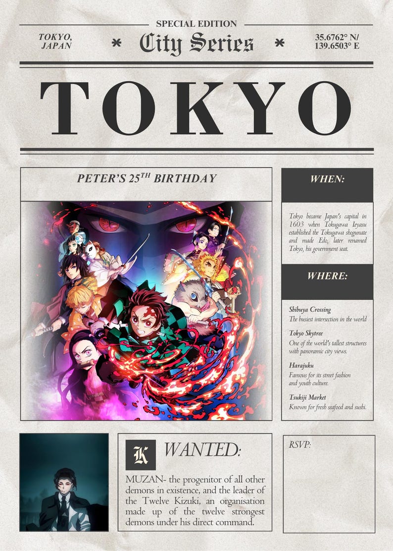 Demon Slayer Invitation | Editable Digital Invite for Birthday or ...