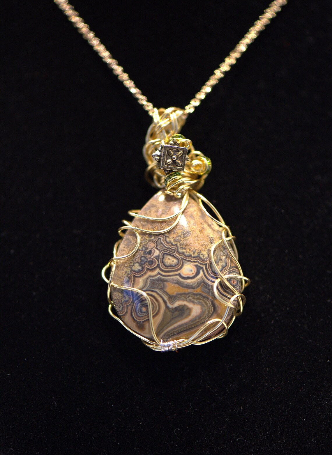 Wire Wrapped Utah Jasper Picture Stone Wrapped in Gold on 17 Inch ...