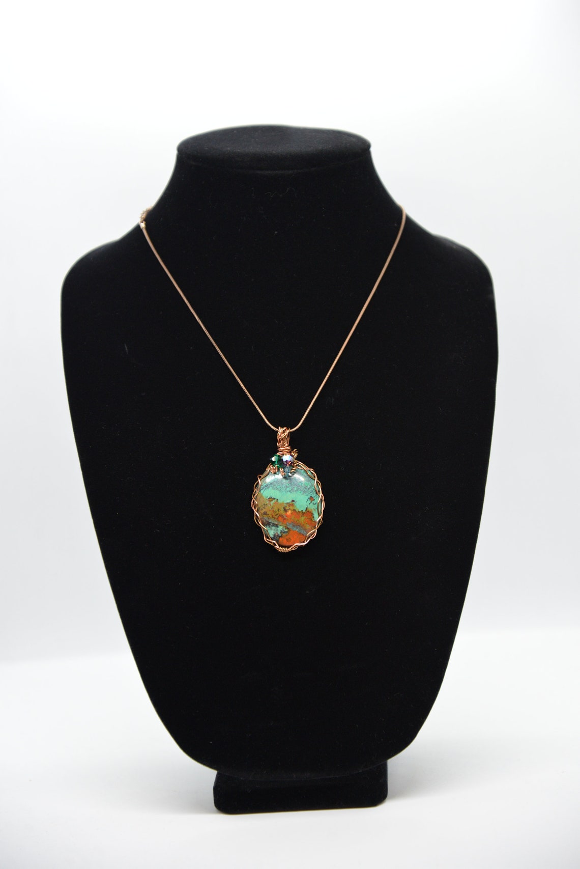 Socorro Sun Rise Jasper Wrapped in Dark Copper Wire With Swarski ...