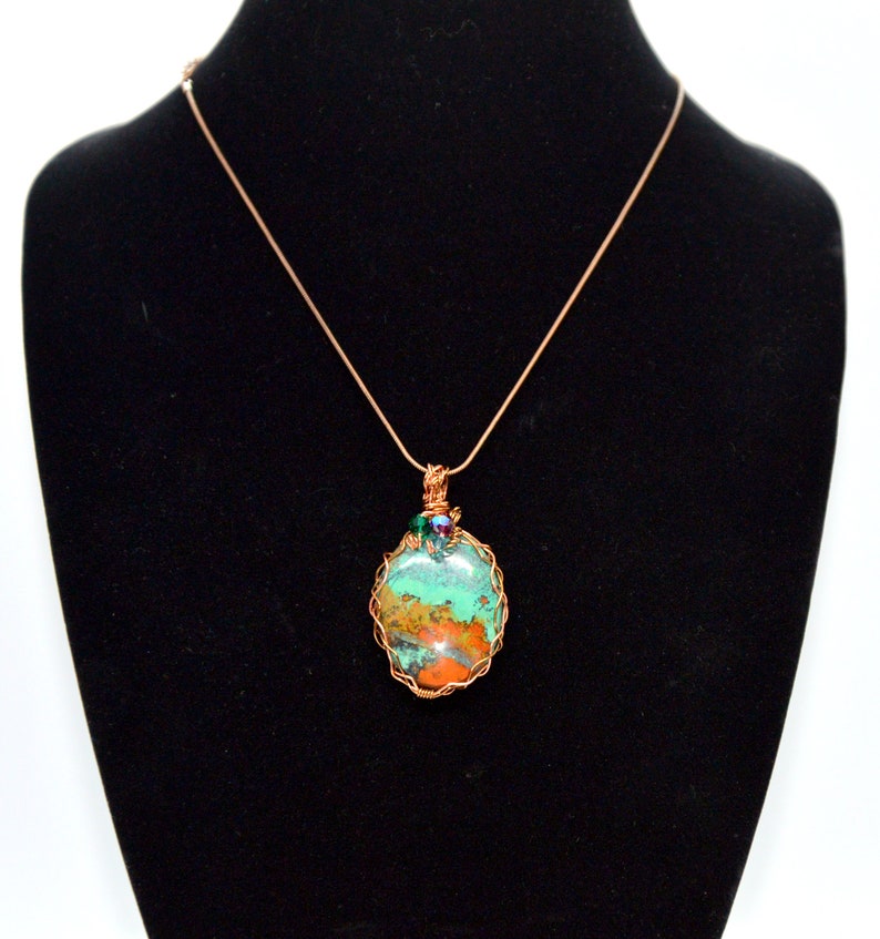 Socorro Sun Rise Jasper Wrapped in Dark Copper Wire With Swarski ...