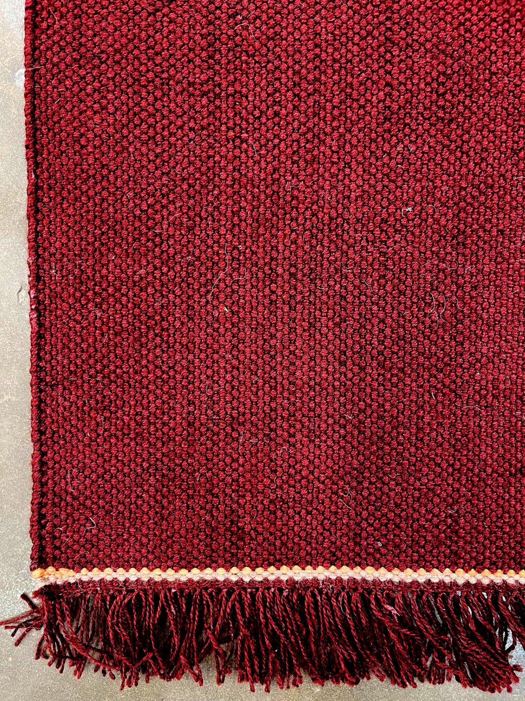 Maroon Flatweave Rug, Solid Wine Red Handwoven Area Carpet With Fringe ...