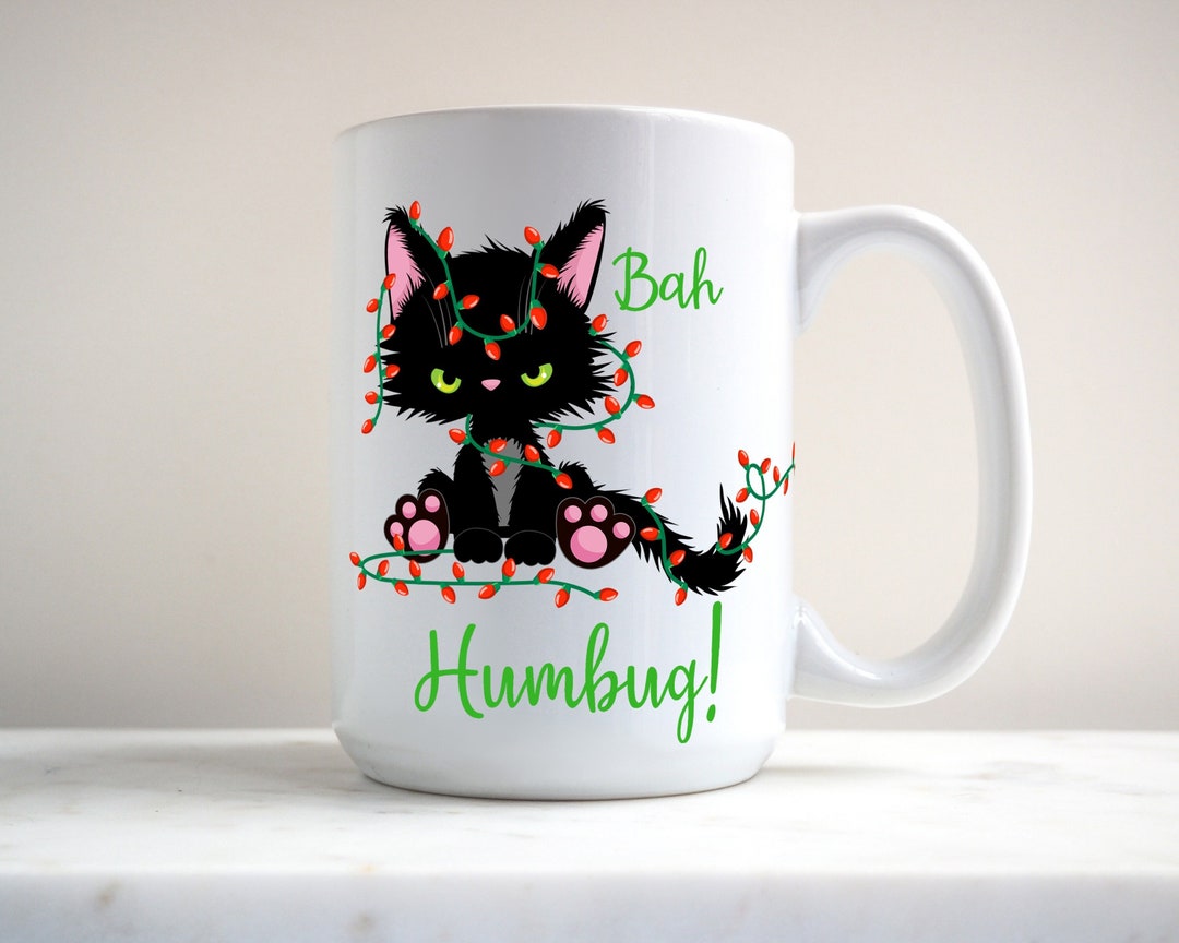 Bah Humbug Cute Grumpy Cat Tangled in Christmas Lights Merry - Etsy