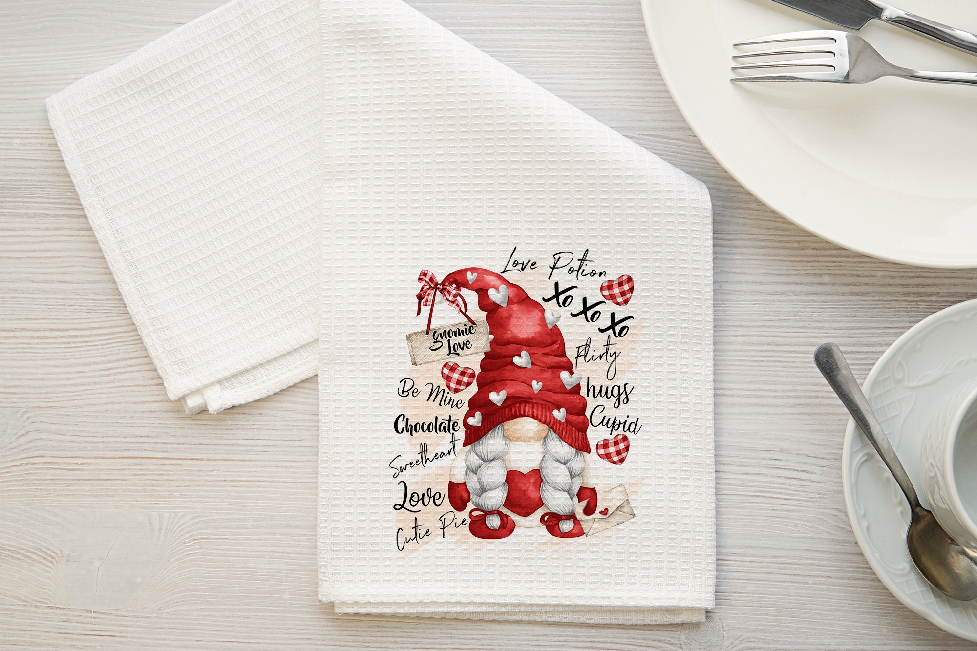 Valentine Towels 6 Designs Gnomes Heart Love Cupid XOXO Wine - Etsy