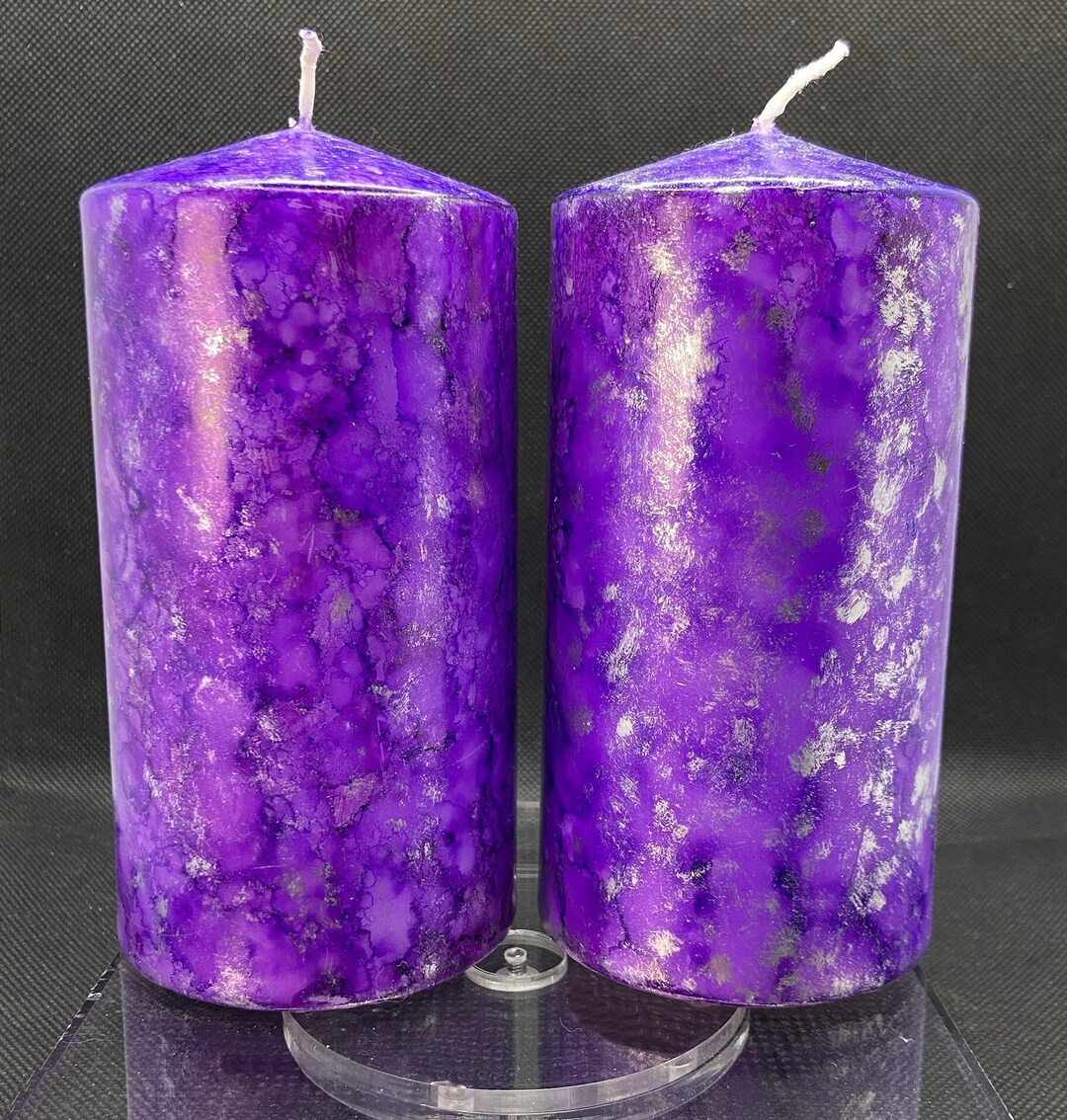 Purple and Silver Shimmer Unscented Candle Alcohol Inks 3 X 6” Pillar ...