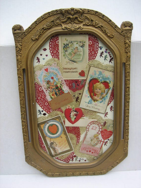 Vintage VALENTINE’S DAY Wall Plaque Cupid Themed Collage w/ Decorative ...