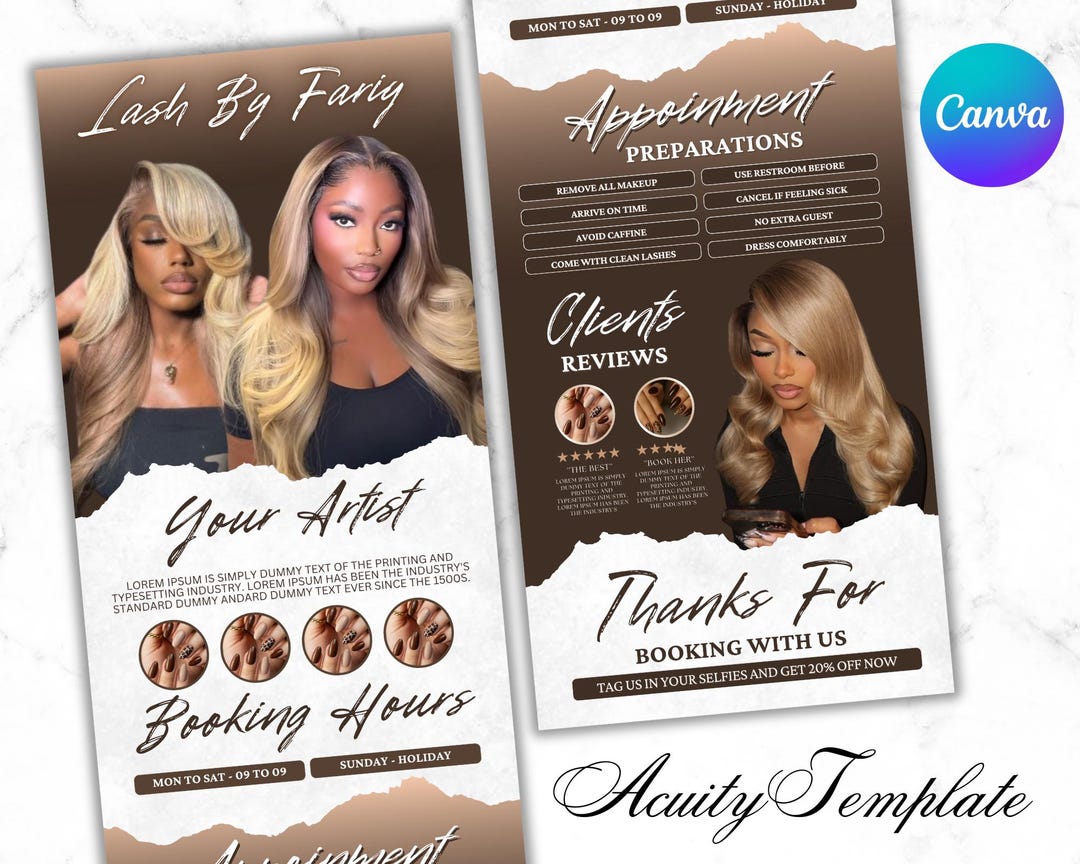 BOHO Lash Tech Acuity Scheduling Template, Lash Tech Branding, Lash ...