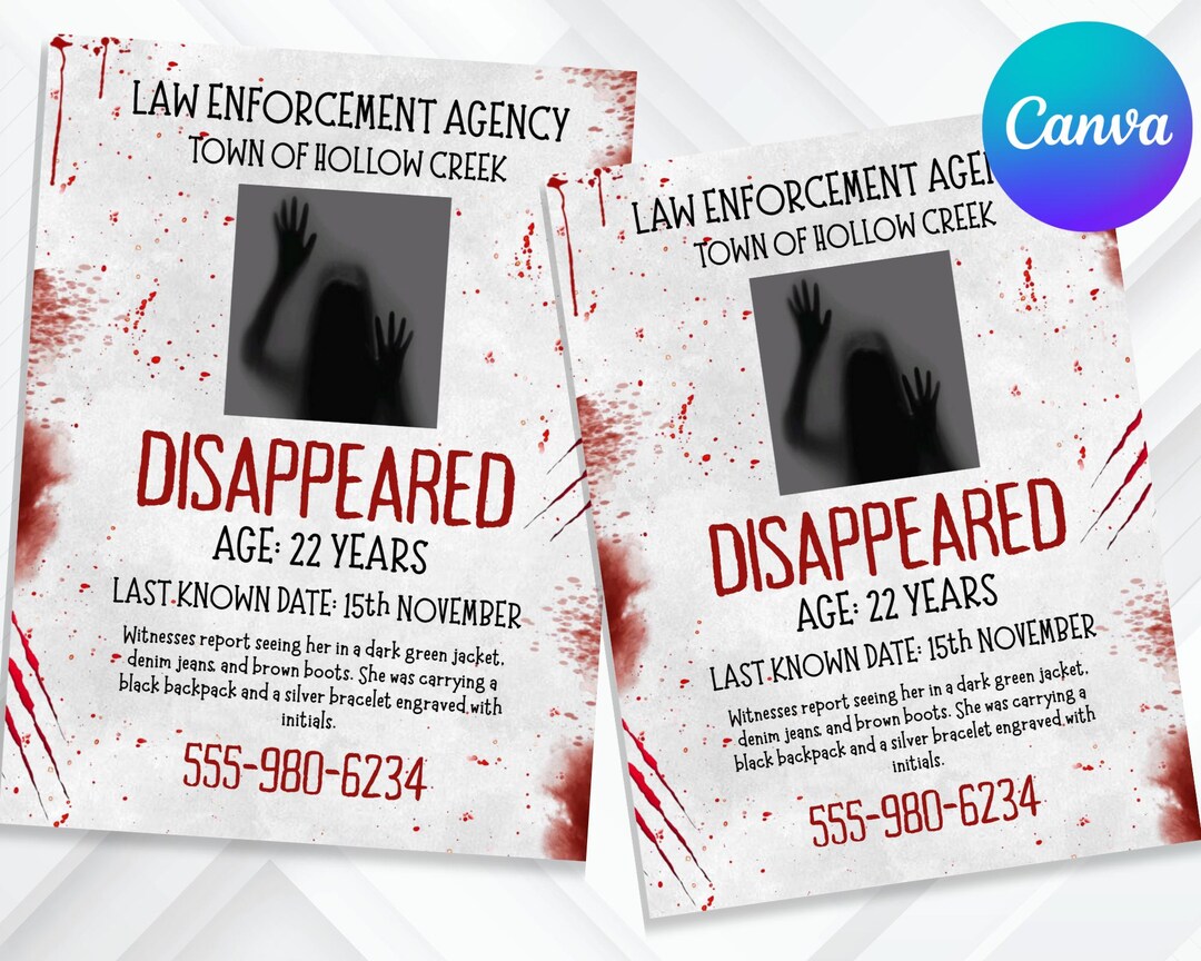 Editable Missing Poster Template, Halloween Mystery Party Sign, DIY ...