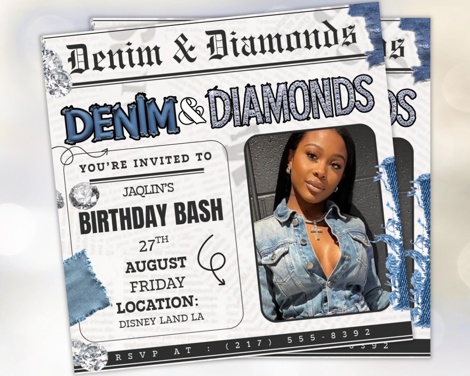 Denim and Diamonds Birthday Newspaper Flyer, Editable Party Flyer ...
