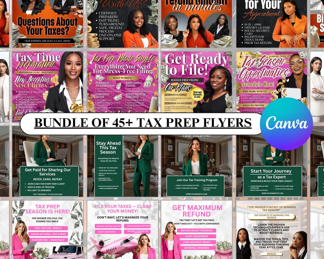 Editable Tax Prep Flyer Bundle, Tax Season Flyer Templates Editable in ...