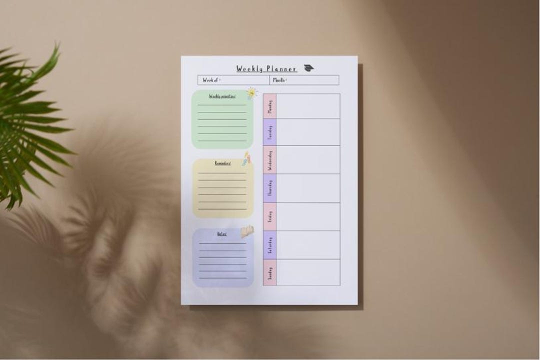 Student Weekly Planner Printable | Digital Study Organiser for College ...