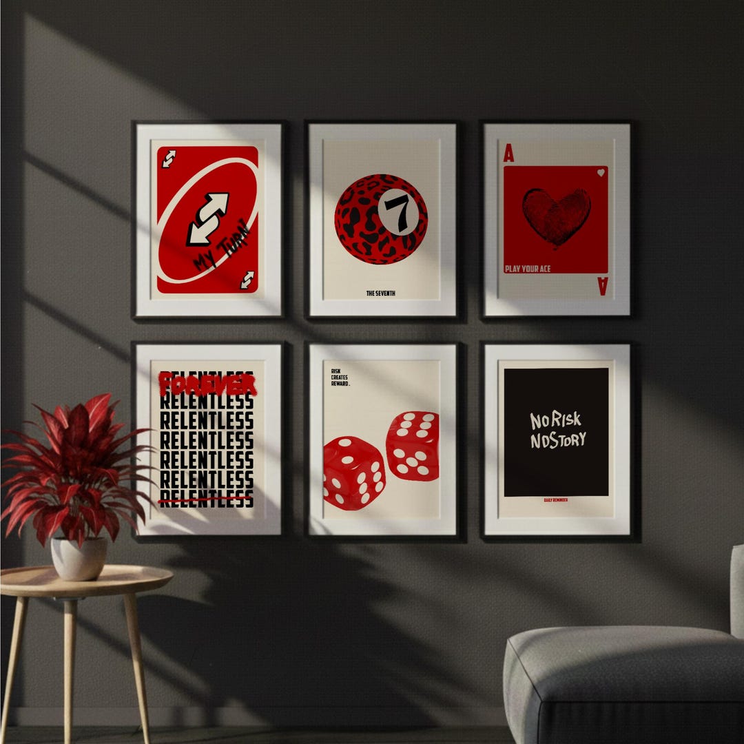 4K MOTIVATION RED Set of 6 Posters - Retro Style Poster - Wall Art ...
