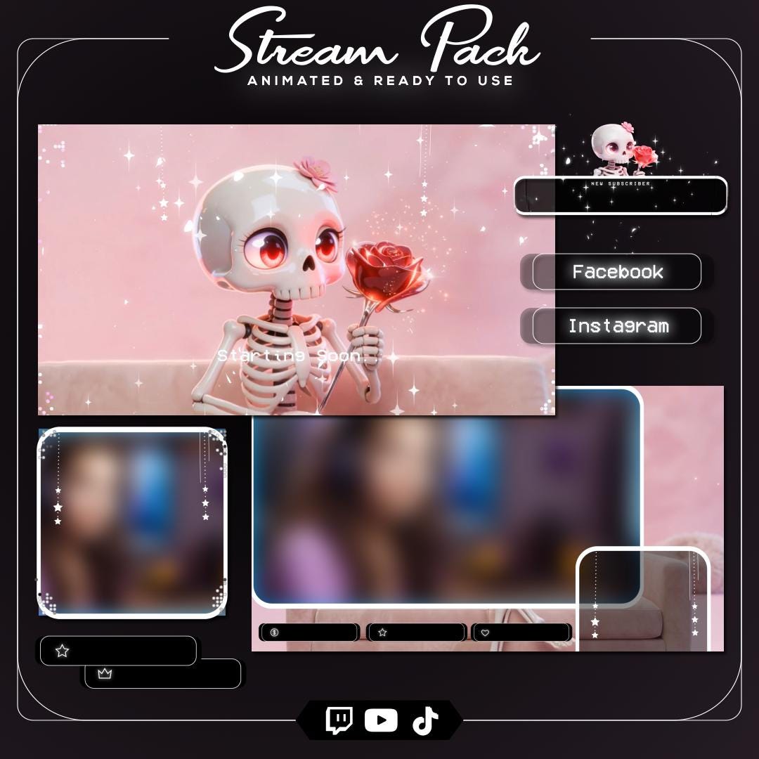 Animated Skeleton Stream Overlay | Kawaii Goth Cyber | Twitch Vtuber ...