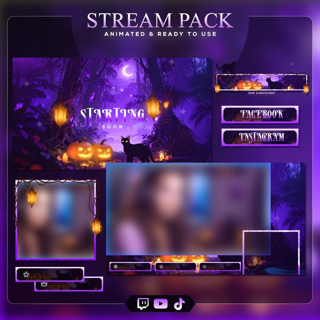 Animated Halloween Stream Overlay | Spooky Pumpkin Forest, Purple Ghost ...
