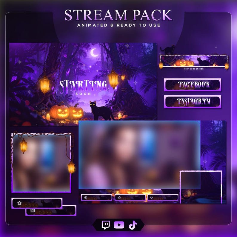 Animated Halloween Stream Overlay | Spooky Pumpkin Forest, Purple Ghost ...