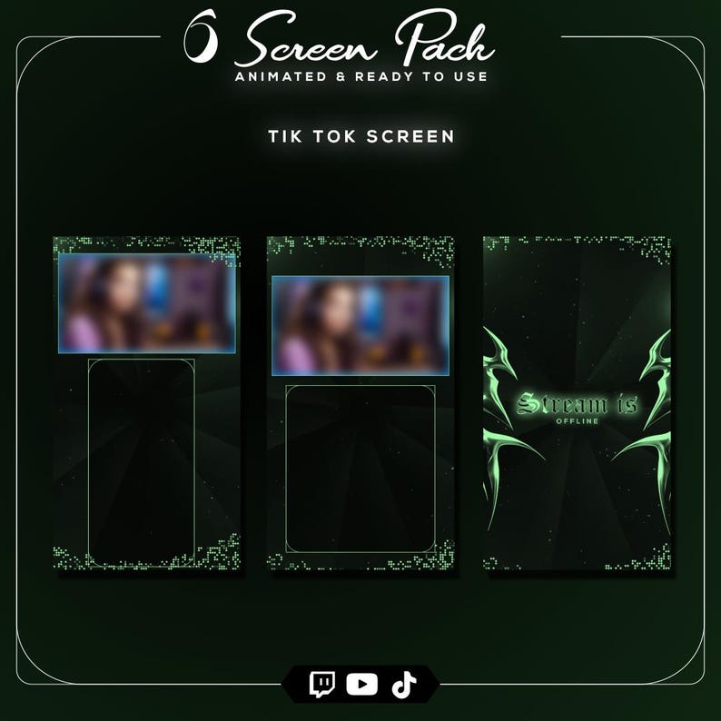 Tiktok Live Overlay Green Gothic | Vertical Stream Screens | Dark Metal ...