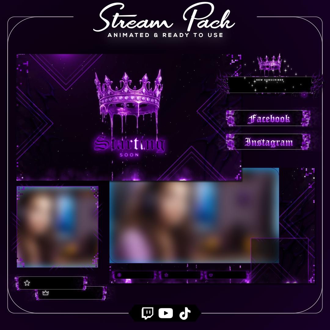Purple Royal Stream Overlay Pack | Crown Twitch Overlay | Animated OBS ...