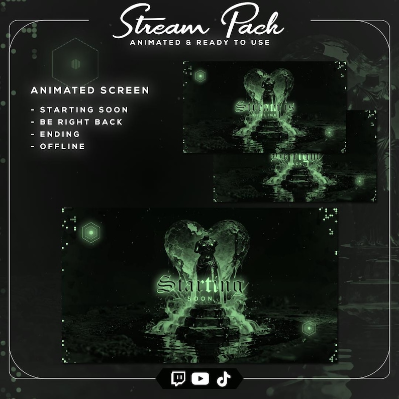 Animated Twitch Overlay Bundle | Green Cyberpunk Goth Stream Package ...