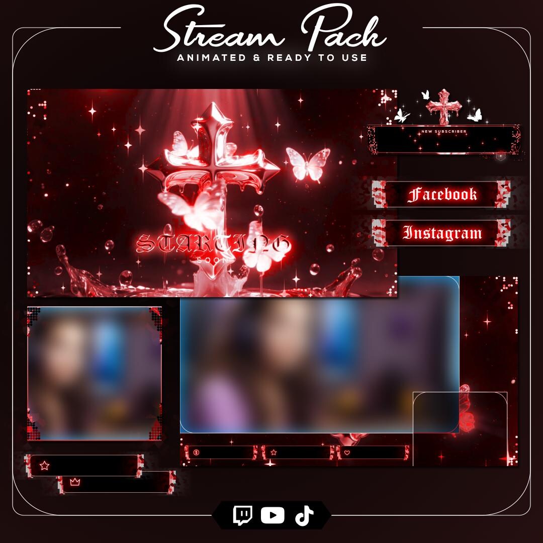 Red Gothic Stream Overlay Pack | Dark Angel Cross Animated Twitch ...