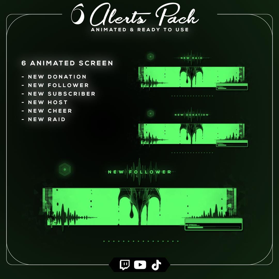 Dark Green Twitch Alerts Pack | 6 Animated Toxic Horror Stream Alerts ...