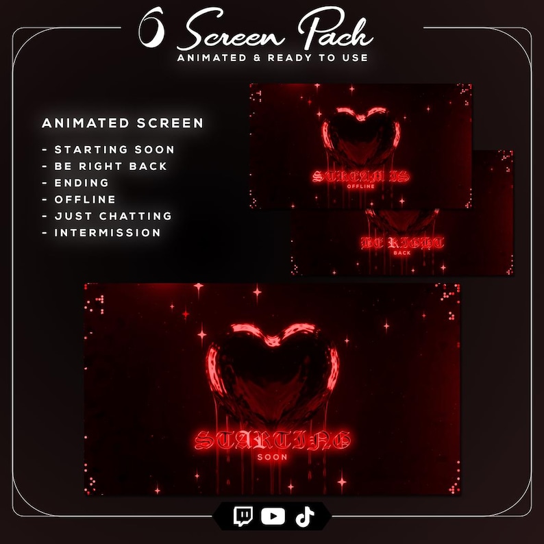 Animated Stream Screens | Red Gothic Liquid Metal Heart (8 Scenes) - Etsy