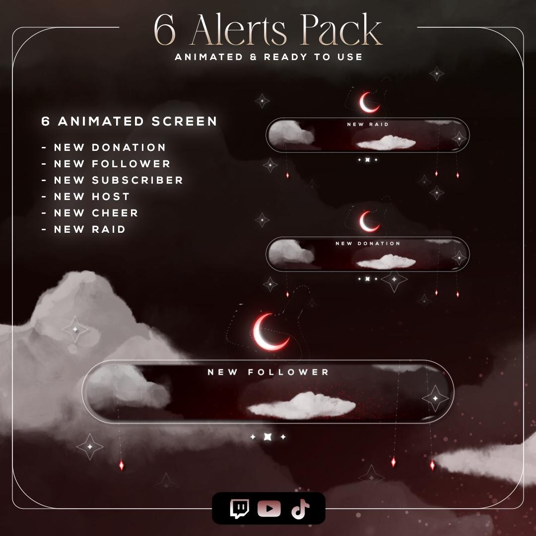 6 Animated Stream Alerts Red Moon Holographic Twitch Alerts OBS ...
