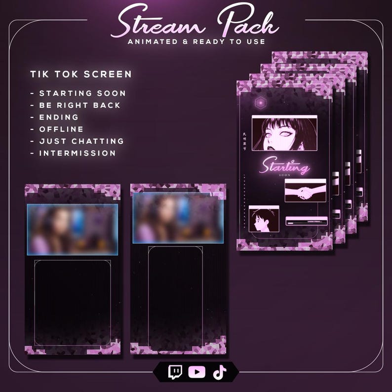 Animated Stream Overlay Package, Holographic Cyberpunk Twitch Graphics ...