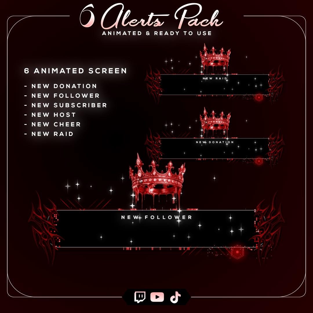 Red Royal Stream Alerts Pack | 6 Twitch Alerts | Crown Animated Alerts ...