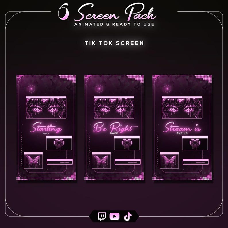 Purple Tiktok Live Stream Overlay Bundle | Neon Cyber Vertical Pack ...