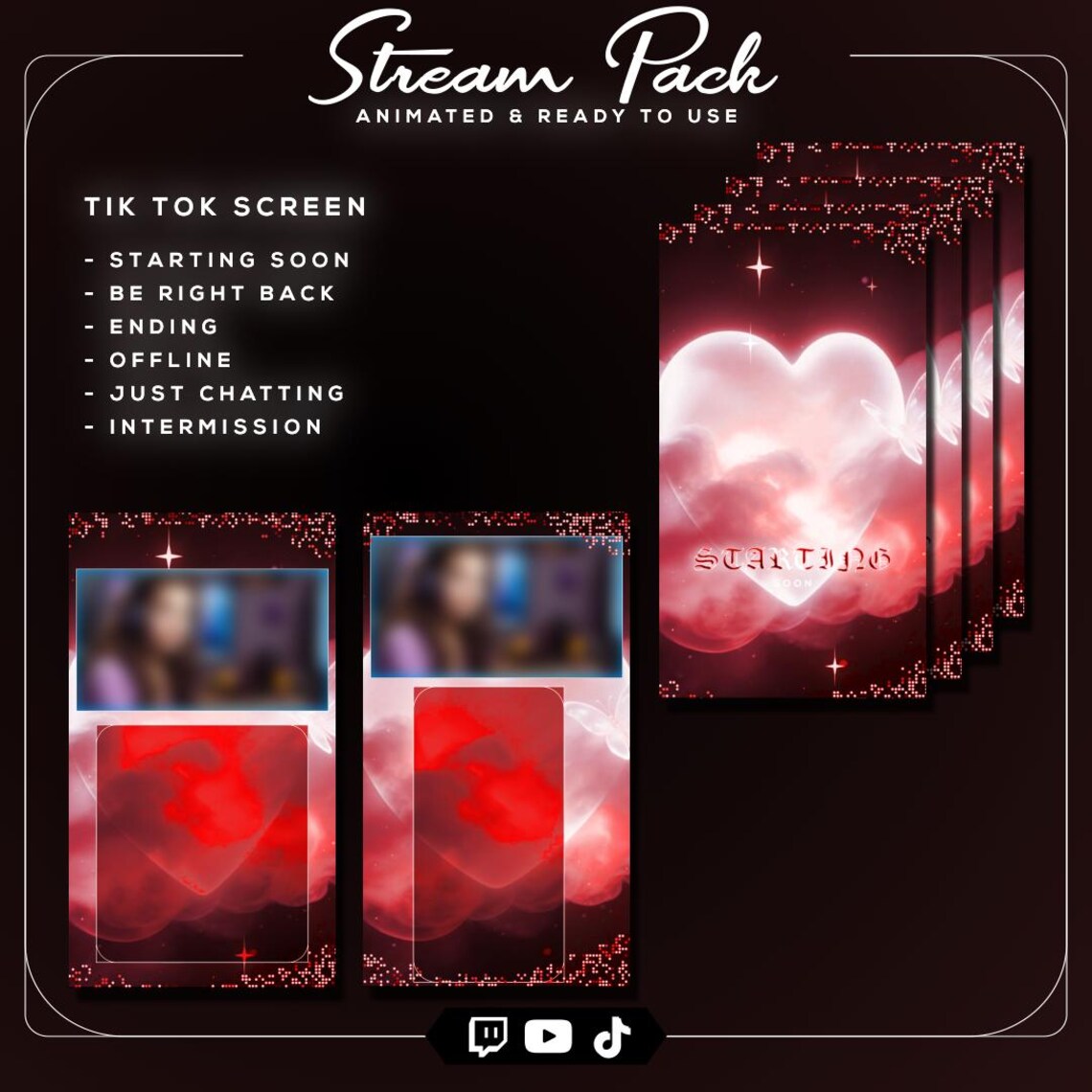 Red Heart Stream Overlay Pack | Animated Twitch Overlay | Romantic Neon ...