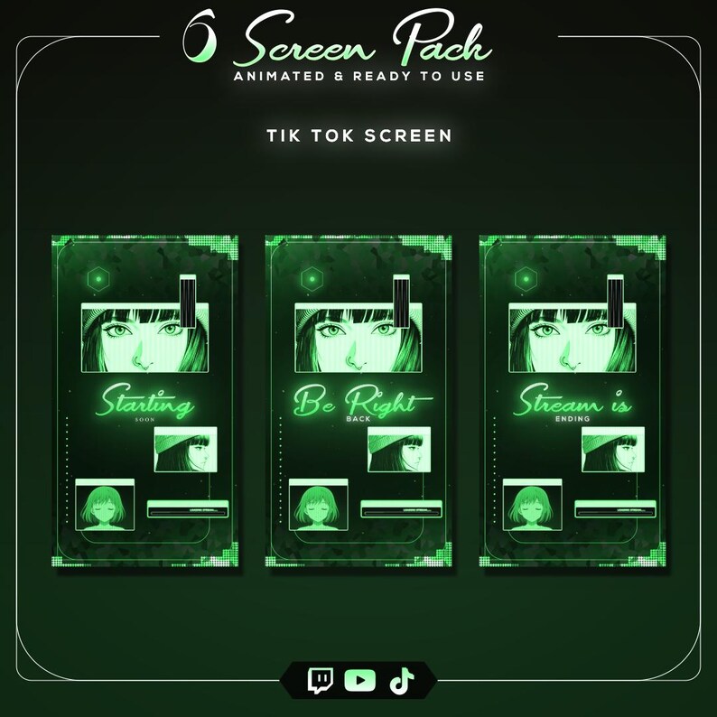 Anime Manga Tiktok Live Screen Pack 6 Animated Neon Green Matrix, Dark ...