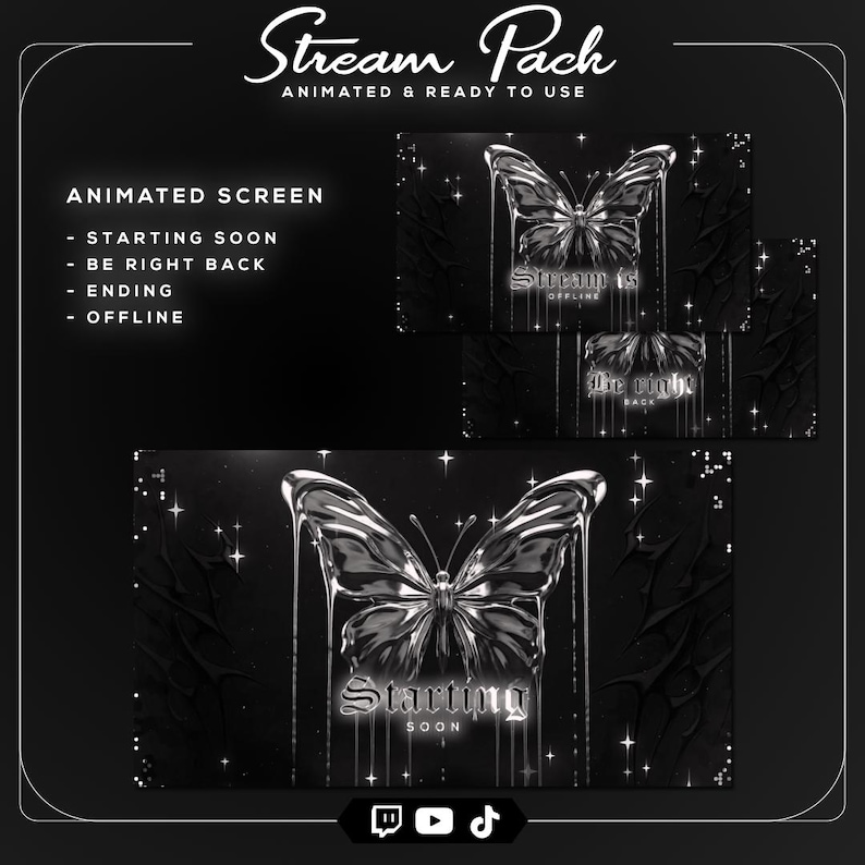 Dark Silver Chrome Stream Overlay Bundle | Y2K Liquid Metal Twitch Pack ...