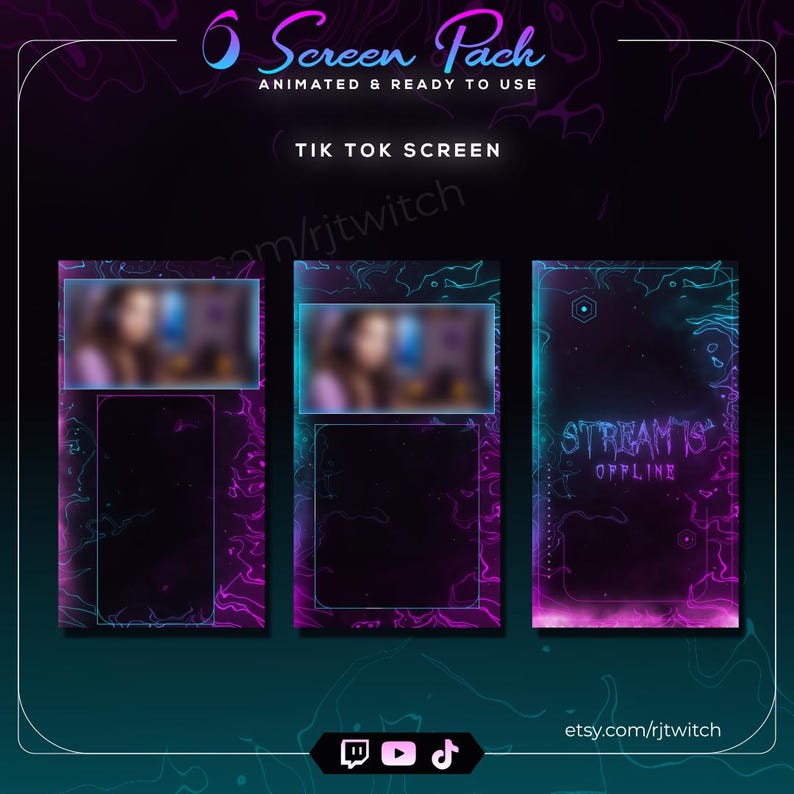 Animated Tiktok Stream Pack Neon Overlay | Vertical Stream Screens ...