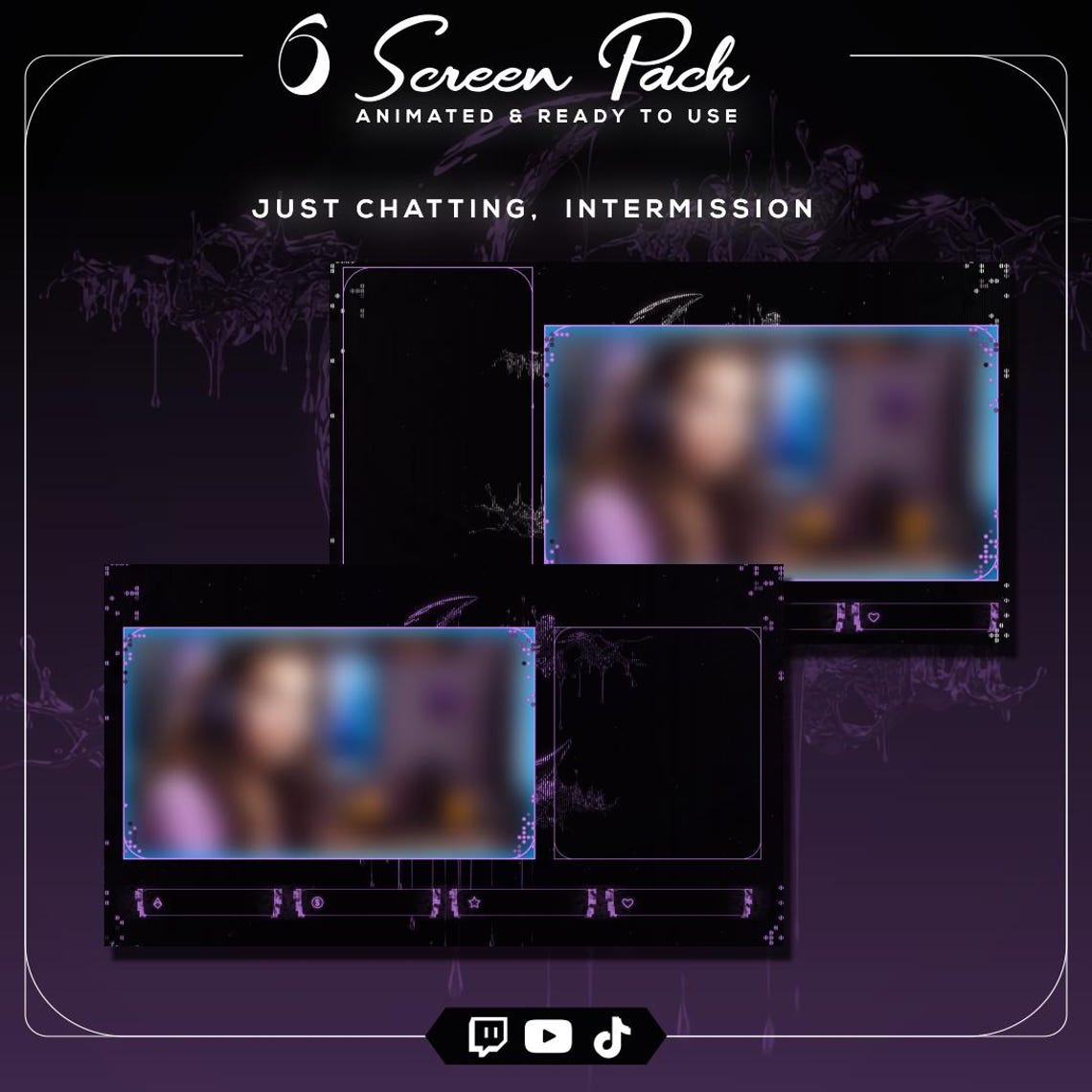 6 Animated Liquid Purple Stream Screens | Dark Goth Twitch Pack ...