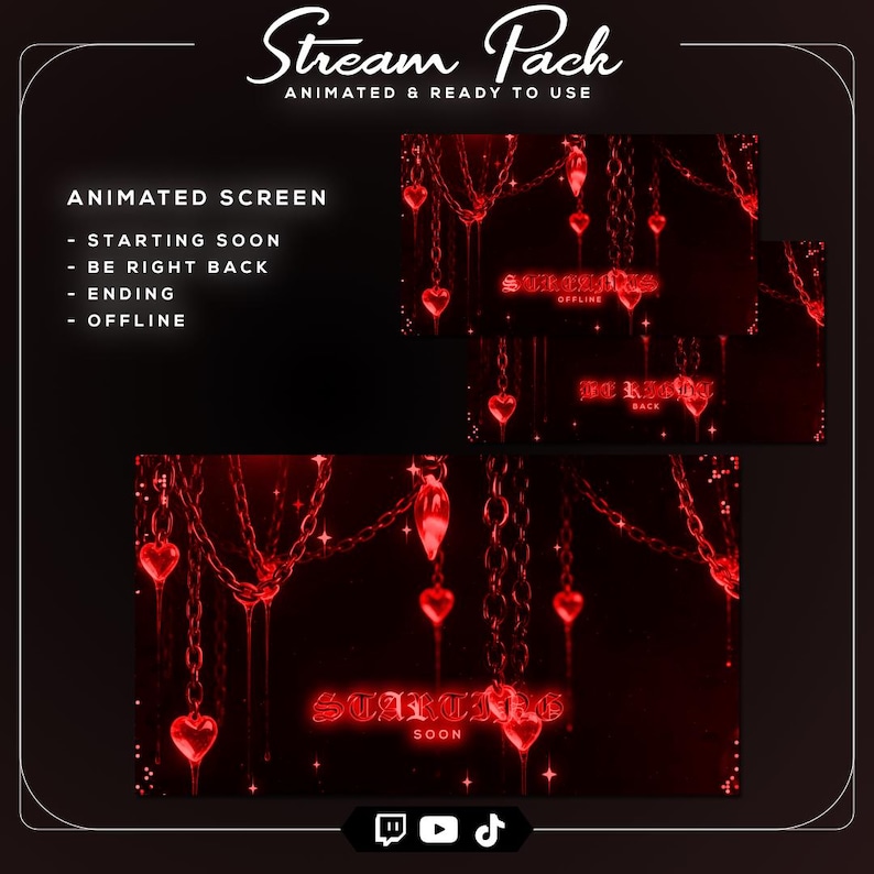Gothic Red Heart on Chain Stream Overlay | Animated Liquid Metal Dark ...