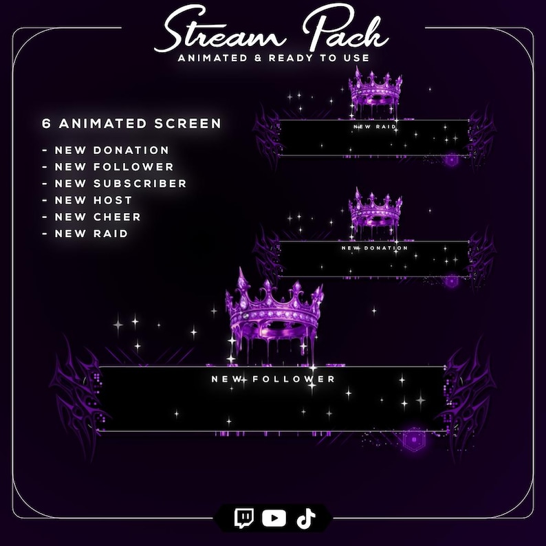 Purple Royal Stream Overlay Pack | Crown Twitch Overlay | Animated OBS ...