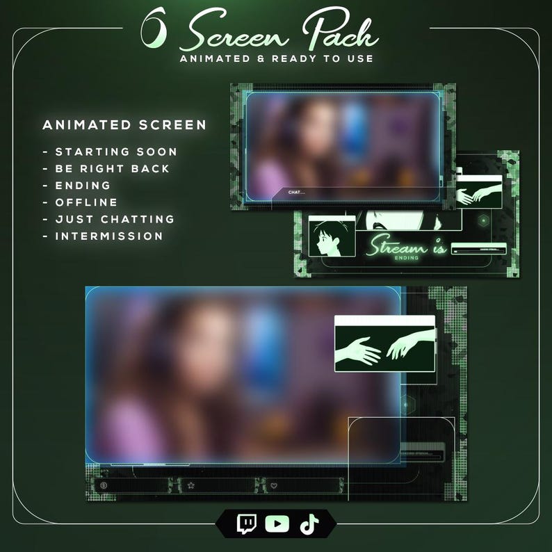 Animated Stream Screens 6-pack Green — Starting Soon, BRB, Ending ...