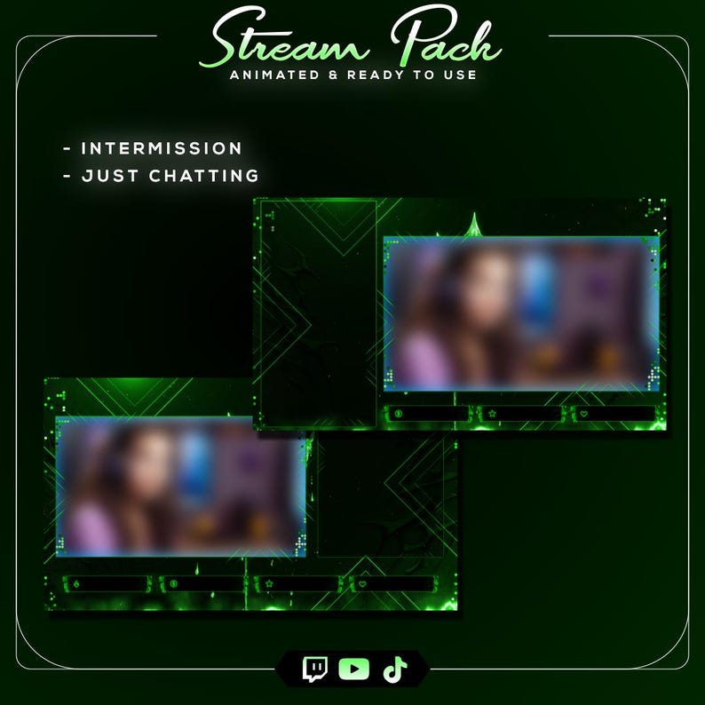 Green Royal Stream Overlay Pack | Neon Crown Twitch Overlay | Animated ...