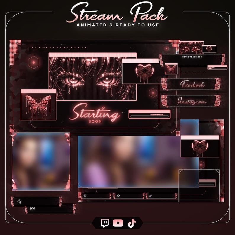 Red Anime Stream Overlay Pack | Animated Twitch Overlay | Dark Gothic ...