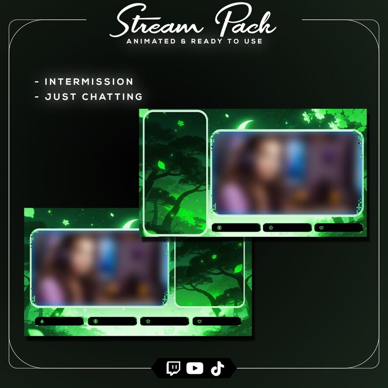 Animated Twitch Stream Overlay Package | Green Lunar Aesthetic ...